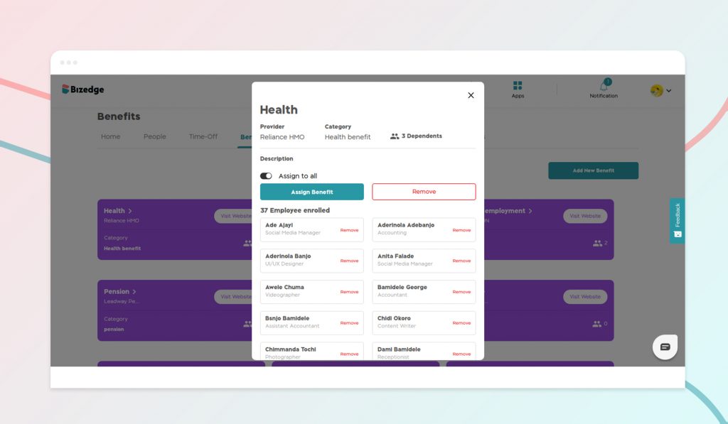 Managing Benefits on Bizedge People Module | Bizedge