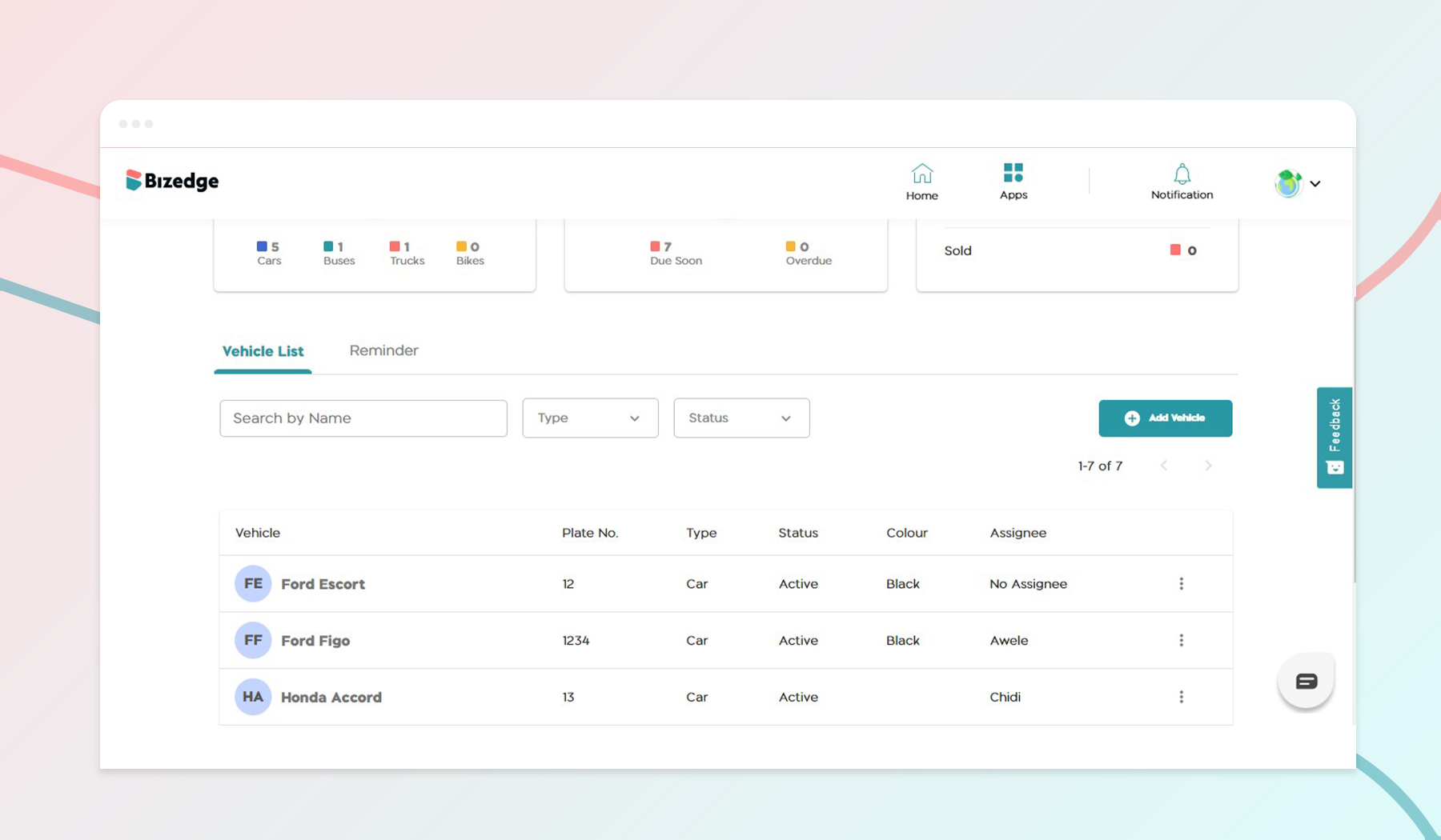 Managing your vehicles on the Bizedgeapp | Bizedge